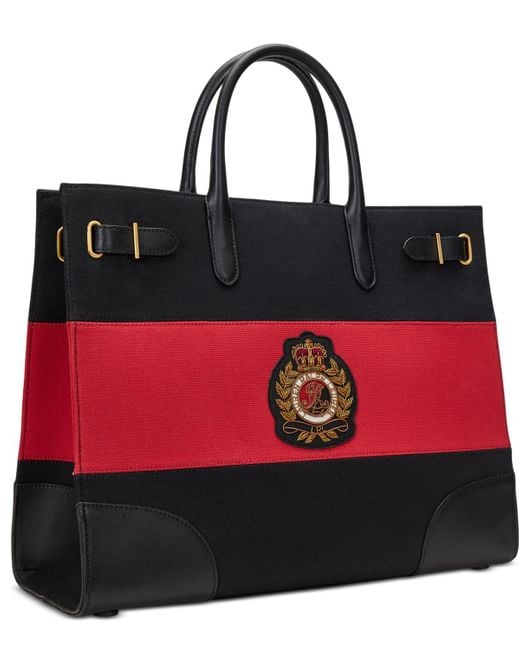 Ralph Lauren Two-tone Canvas Large Devyn Tote Bag in Red | Lyst