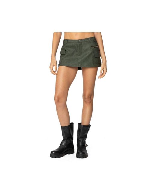 Edikted Faux Leather Cargo Micro Skort in Green | Lyst