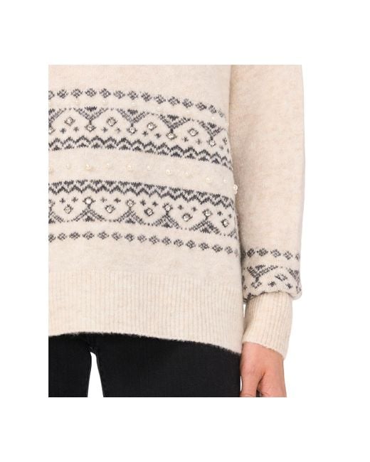 Cece Embellished Fair Isle Sweater in Natural | Lyst