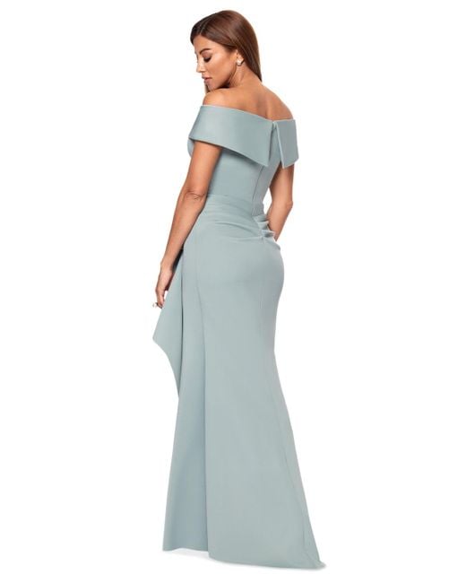 Xscape Petite Off-the-shoulder Ruffle Gown in Blue | Lyst