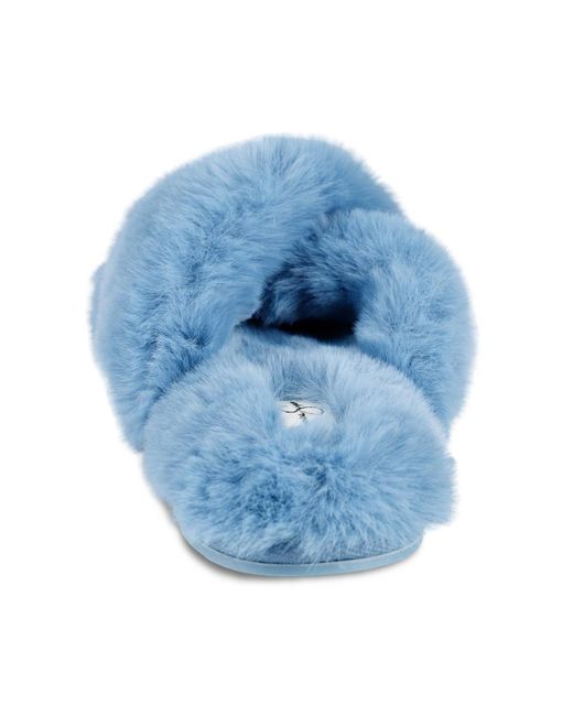 Jessica Simpson Extra Soft High Plush Cross Band Slide Slippers in Blue ...