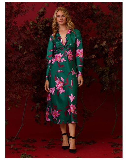 Maggy London Floral-print Twist-front Midi Dress in Green | Lyst Maggy London Floral-print Twist-front Midi Dress in Green | Lyst