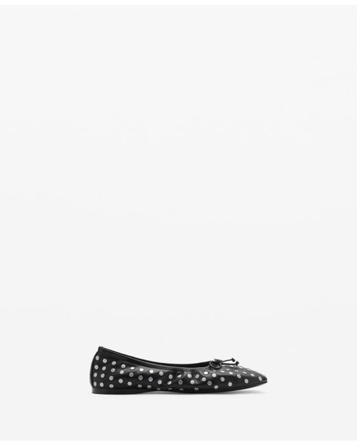 Mango Studded Bow Ballerina Shoes in White | Lyst