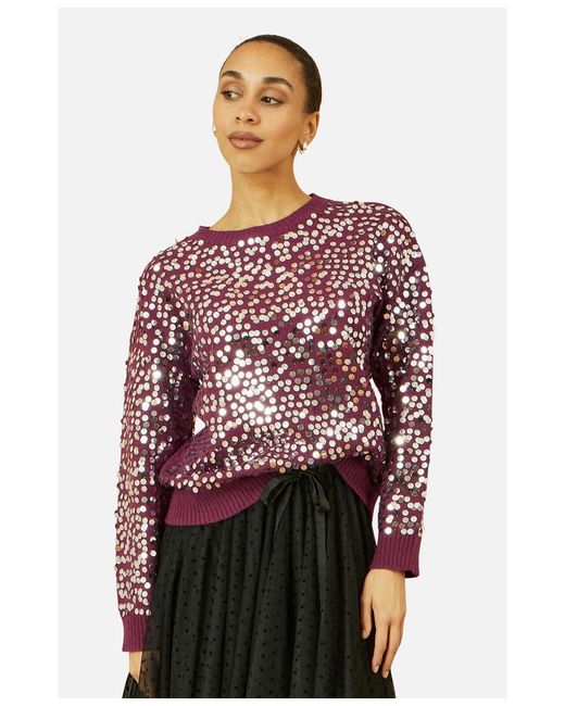 Yumi' Sequin Relaxed Fit Sweater in Red | Lyst