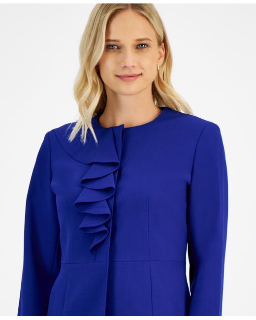 Le Suit Cascade Ruffle Skirt Suit in Blue | Lyst