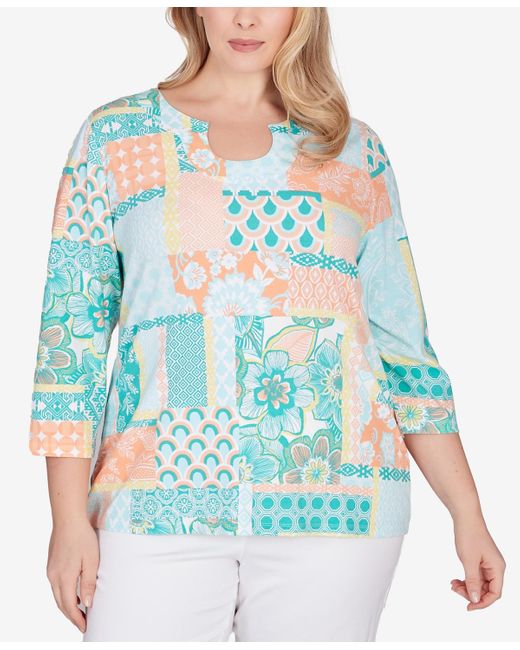 Ruby Rd Plus Size Knit Patchwork Top In Blue Lyst