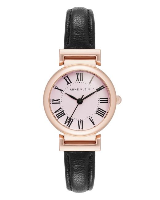 Anne Klein Quartz Black Classic Leather And Rose Gold-tone Alloy Metal ...