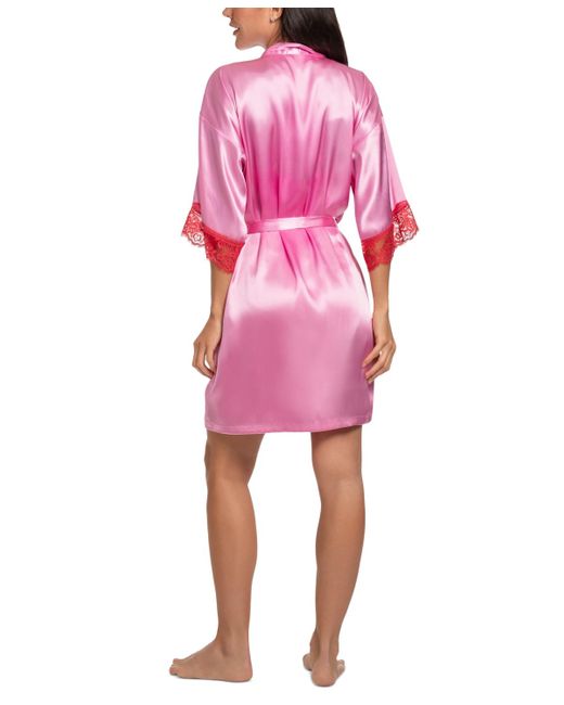 Linea Donatella Pink Wrapper Satin Lace-cuff Robe | Lyst