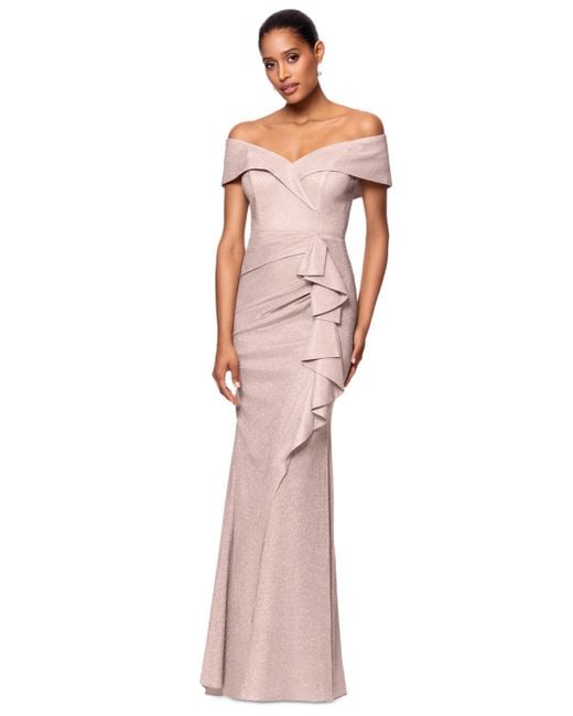 Xscape Metallic Off-the-shoulder Ruffled Gown in White | Lyst