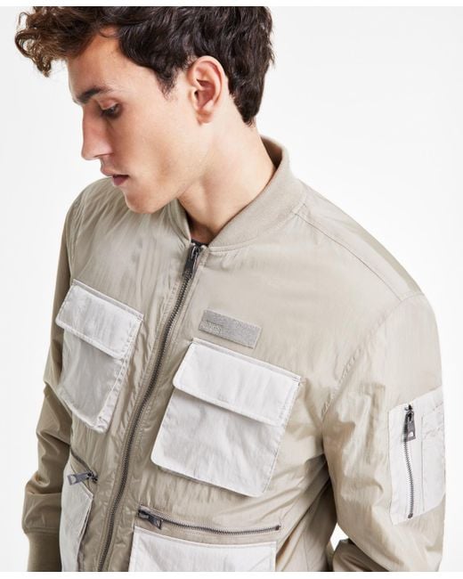 Guess Tech Nylon Utility Bomber Jacket in Natural for Men | Lyst