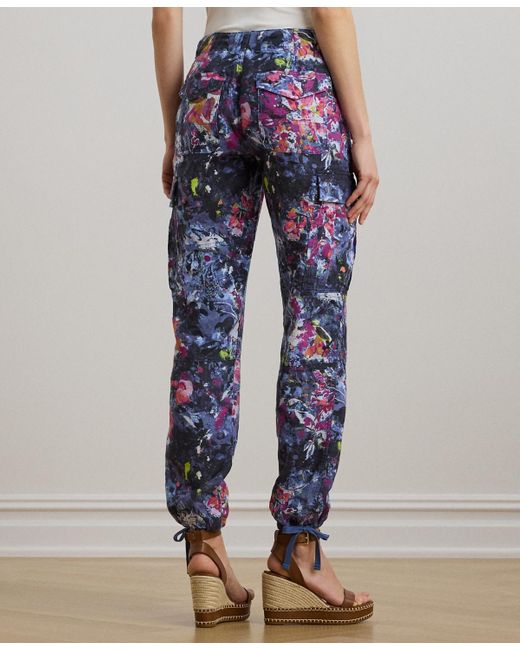 Ralph Lauren Petite Print Linen Cargo Ankle Pants in Blue | Lyst