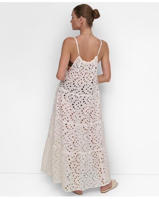 DKNY Tiered Maxi Dress Swim Cover-up in Natural | Lyst