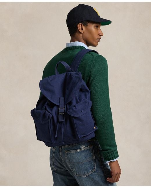Polo Ralph Lauren Flap-top Canvas Backpack in Blue for Men | Lyst
