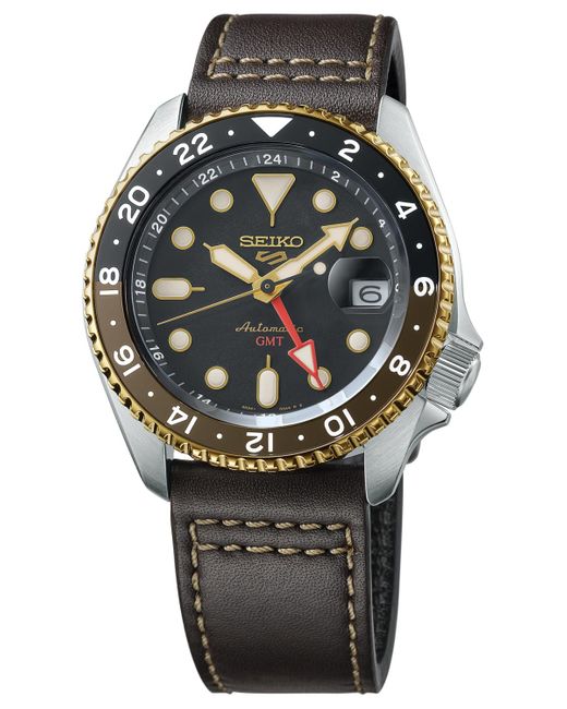 Seiko Automatic 5 Sports Leather Strap Watch 42mm in Gray for Men | Lyst