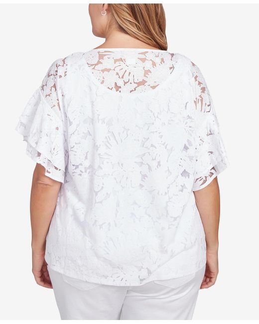 Ruby Rd. Plus Size Tropical Burnout Top in White | Lyst