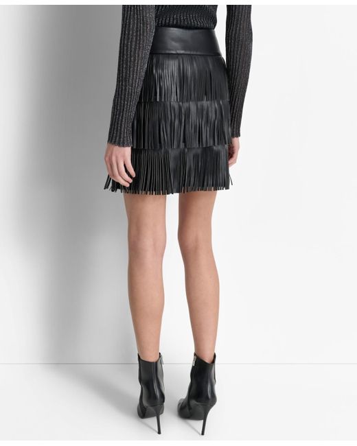 DKNY Tiered-fringe-trim Faux-leather Mini Skirt in Black | Lyst DKNY Tiered-fringe-trim Faux-leather Mini Skirt in Black | Lyst