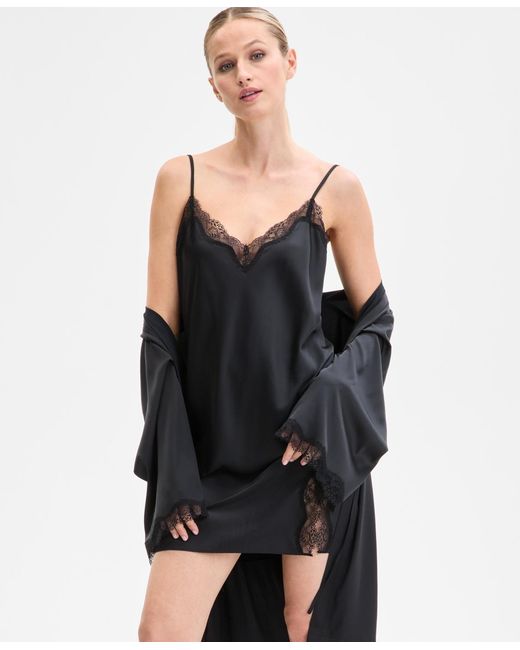 INC International Concepts Lace-trim Satin Chemise in Black | Lyst