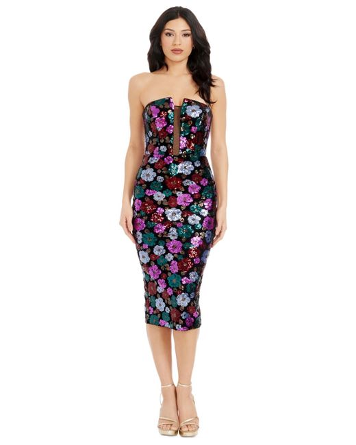 Dress the Population Sequin Mesh Panel Erica Dress in Blue | Lyst