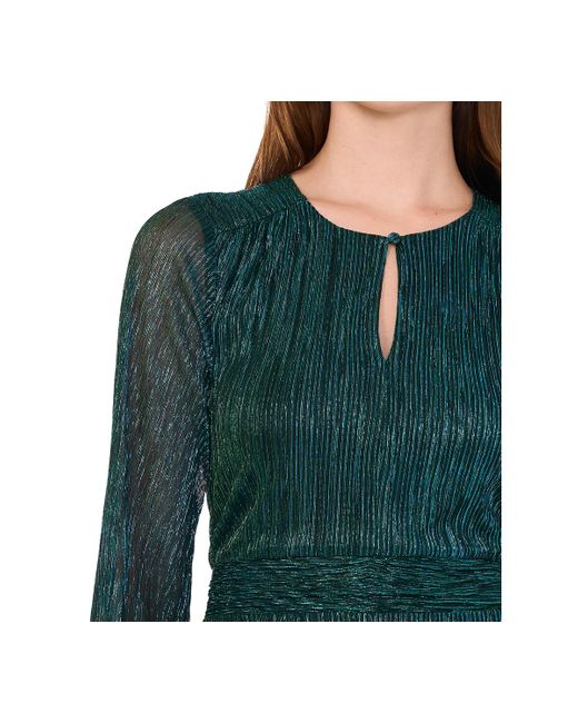 Msk Petite Plisse Keyhole-neck Metallic-sheen Dress in Green | Lyst