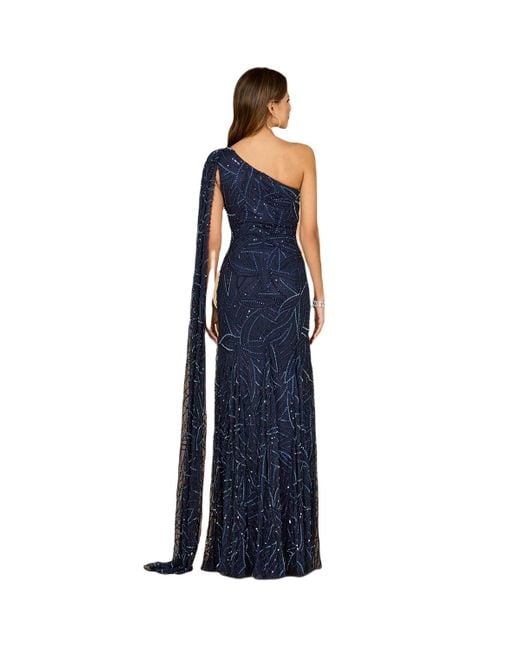 Lara One Shoulder Cape Gown in Blue | Lyst
