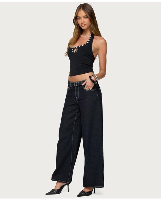 Edikted Coraline Button Cutout Halter Top in Black | Lyst