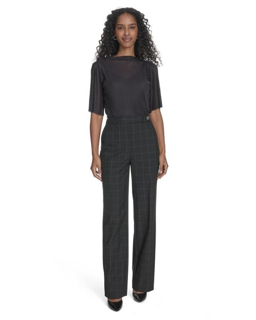 Calvin Klein Petite toggle-tab Windowpane-print Pants in Black | Lyst