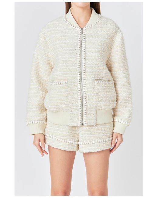 Endless Rose Tweed Bomber Jacket in White | Lyst