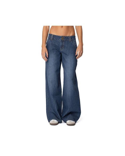 Edikted Cory Striped Low Rise Jeans in Blue | Lyst
