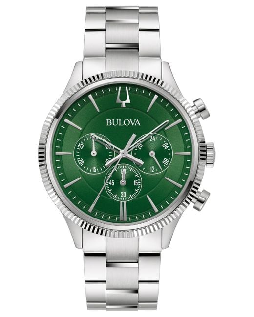 Bulova Chronograph Stainless Steel Bracelet Watch 42mm in Green for Men ...