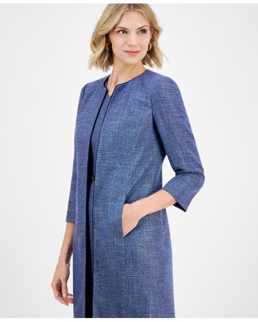 Kasper Piping-trim Tweed Topper Jacket in Blue | Lyst