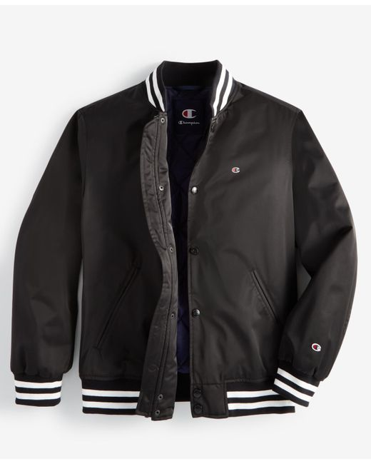 Champion Classic Logo Striped-trim Varsity Jacket in Black for Men | Lyst
