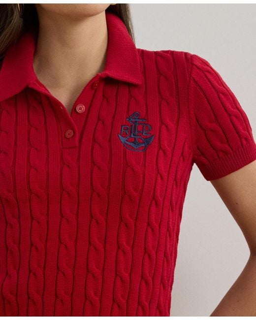 Ralph Lauren Anchor-logo Cable-knit Polo Sweater in Red | Lyst