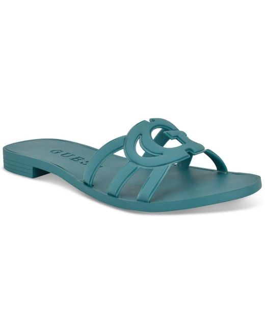 Guess Elyho Logo Cutout Flat Jelly Sandals in Blue | Lyst