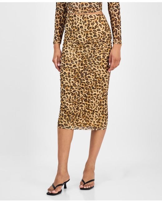 BarIII Print Ruched Bodycon Midi Skirt | Lyst