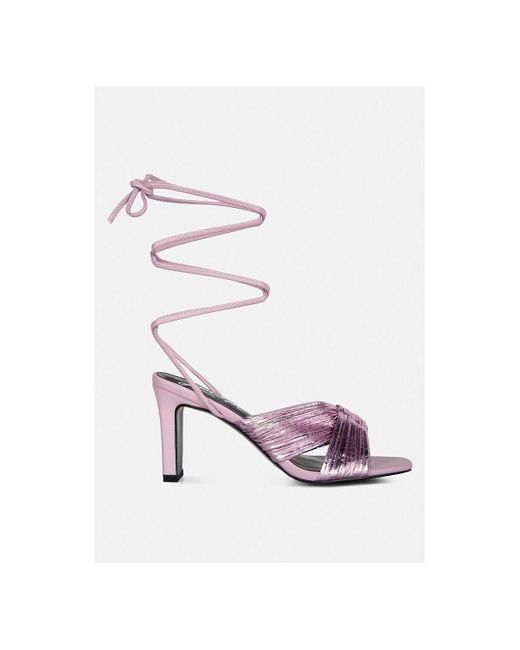 LONDON RAG Xuxa Metallic Tie Up Italian Block Heel Sandals in White | Lyst