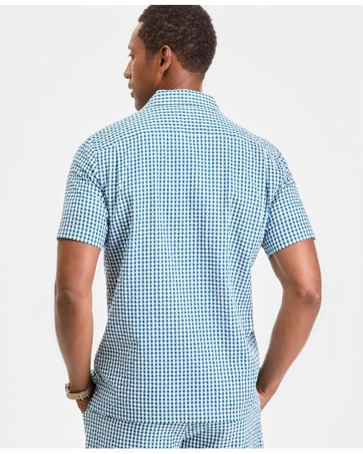 Club Room Short Sleeve Striped Seersucker Button-front Camp Shirt in ...
