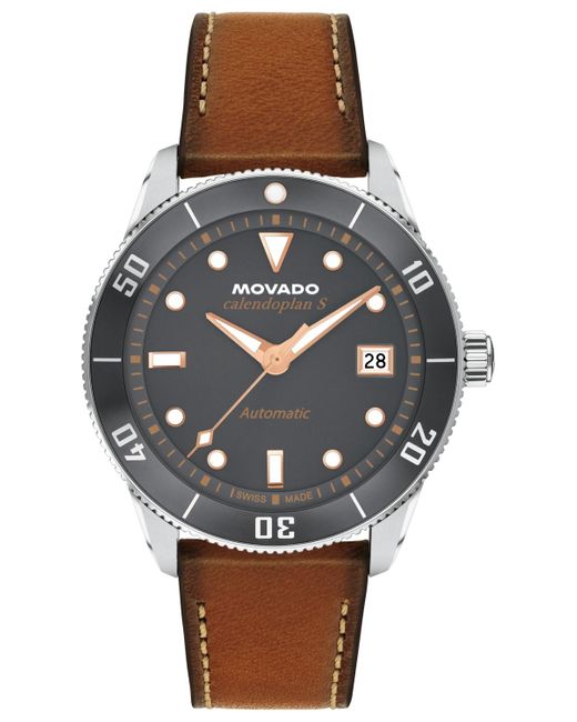 Movado Calendoplan S Swiss Automatic Cognac Leather Watch in Gray for ...