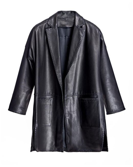 Julia & Stella By Maximilian Oversized Leather Jacket in Blue | Lyst
