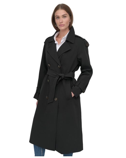 DKNY Belted Double-breasted Trench Coat in Black | Lyst