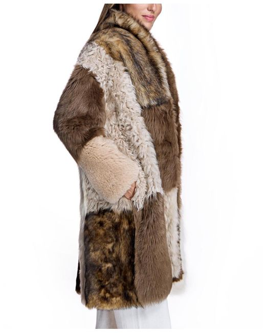 Julia & Stella By Maximilian Patchwork Shearling Coat in Brown | Lyst