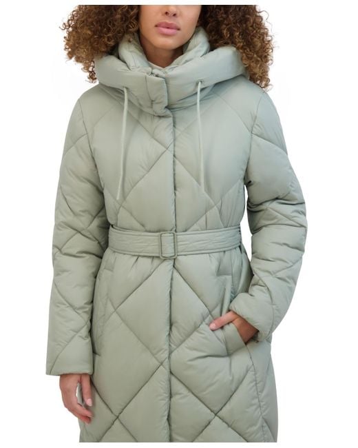 Kenneth Cole Quilted Long Puffer Coat in Green | Lyst
