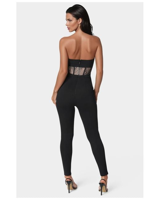 Bebe Lace Corset Catsuit in Blue | Lyst