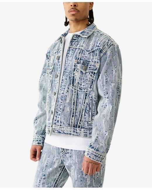 True Religion Oversized Distressed Rope Stitch Jacket in Blue for Men ...