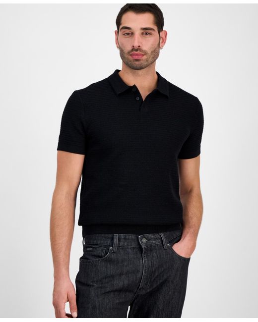 Guess Raymond Short Sleeve Textured Polo Shirt in Black for Men | Lyst