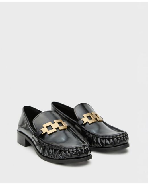 Mango Metallic Detail Leather Shoes in Black | Lyst