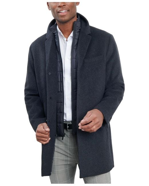 London Fog Wool-blend Overcoat & Attached Vest in Blue for Men | Lyst
