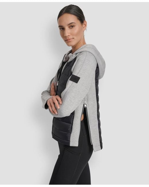 DKNY High Low Hem Scuba Mixed Quilted Puffer Jacket in Gray | Lyst