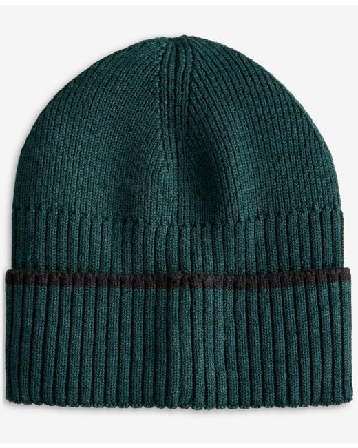Cole Haan Heritage Ribbed-knit Tipped Cuffed Beanie in Green for Men | Lyst