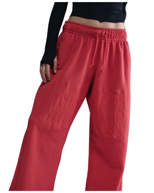 Nike Sportswear Mid-rise Oversized Open-hem French Terry Pants in Red ...