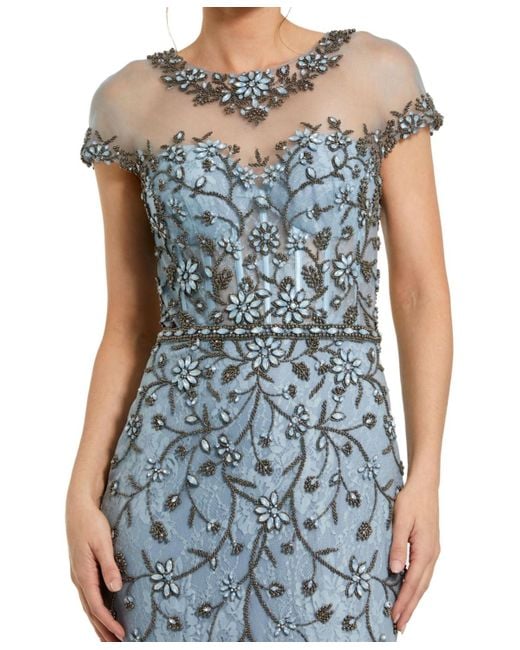 Mac Duggal Sheer Top Embellished Mermaid Gown in Blue | Lyst